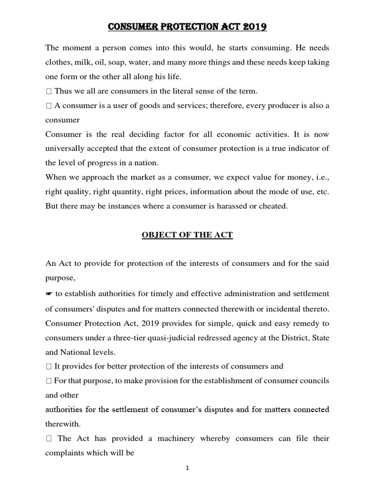 CONSUMER PROTECTION ACT 2019 Notes | PDF