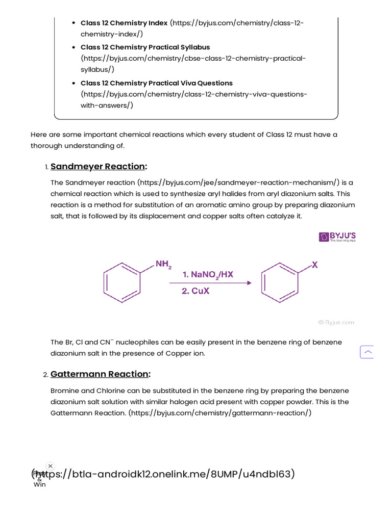 Key Class 12 Chemistry Reactions | PDF | Amine | Aldehyde