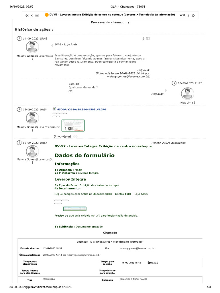 Chamado Nº 73076 | PDF