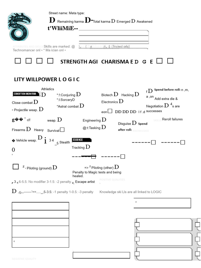 SRA Char Sheet Form Fillable | PDF
