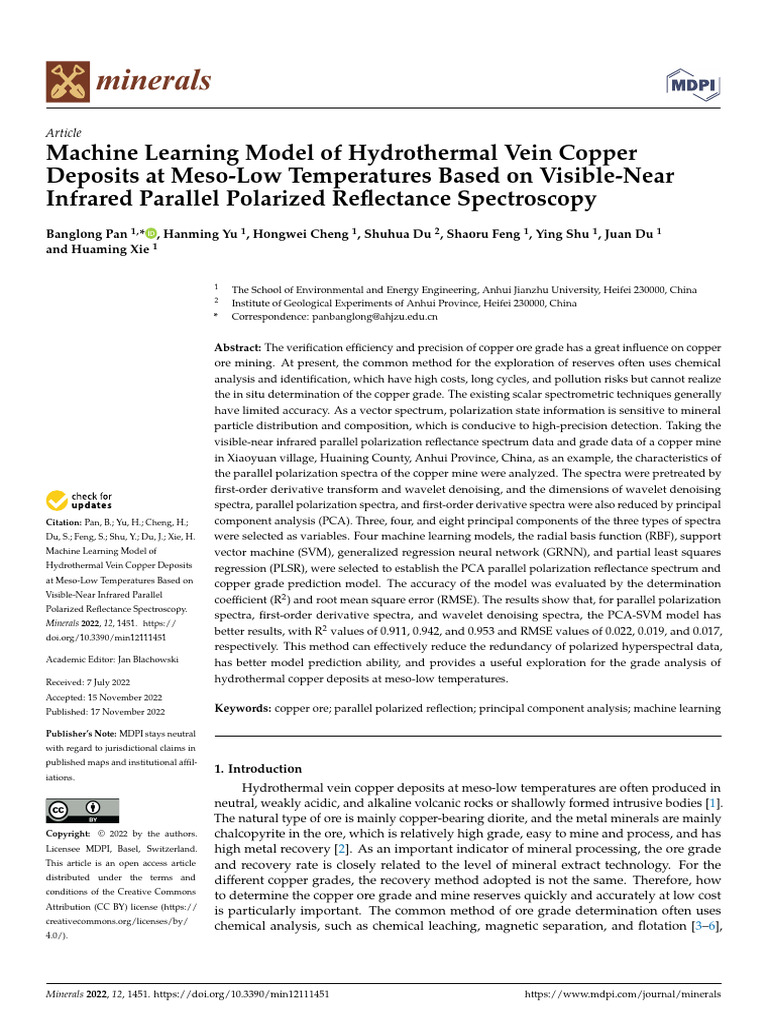 Pan et al. - 2022 - Machine Learning Model of Hydrothermal Vein Copper ...