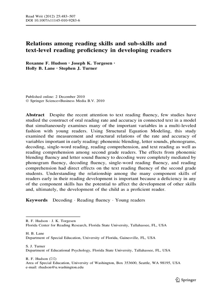 Relations Among Reading Skills and Sub-Skills and Text-Level Reading ...