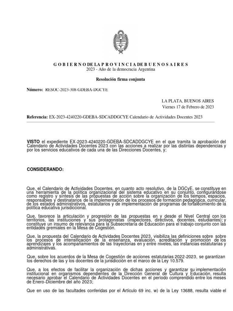 Calendario de Actividades Docentes 2023 - RSC-2023-05881313-GDEBA-DGCYE ...