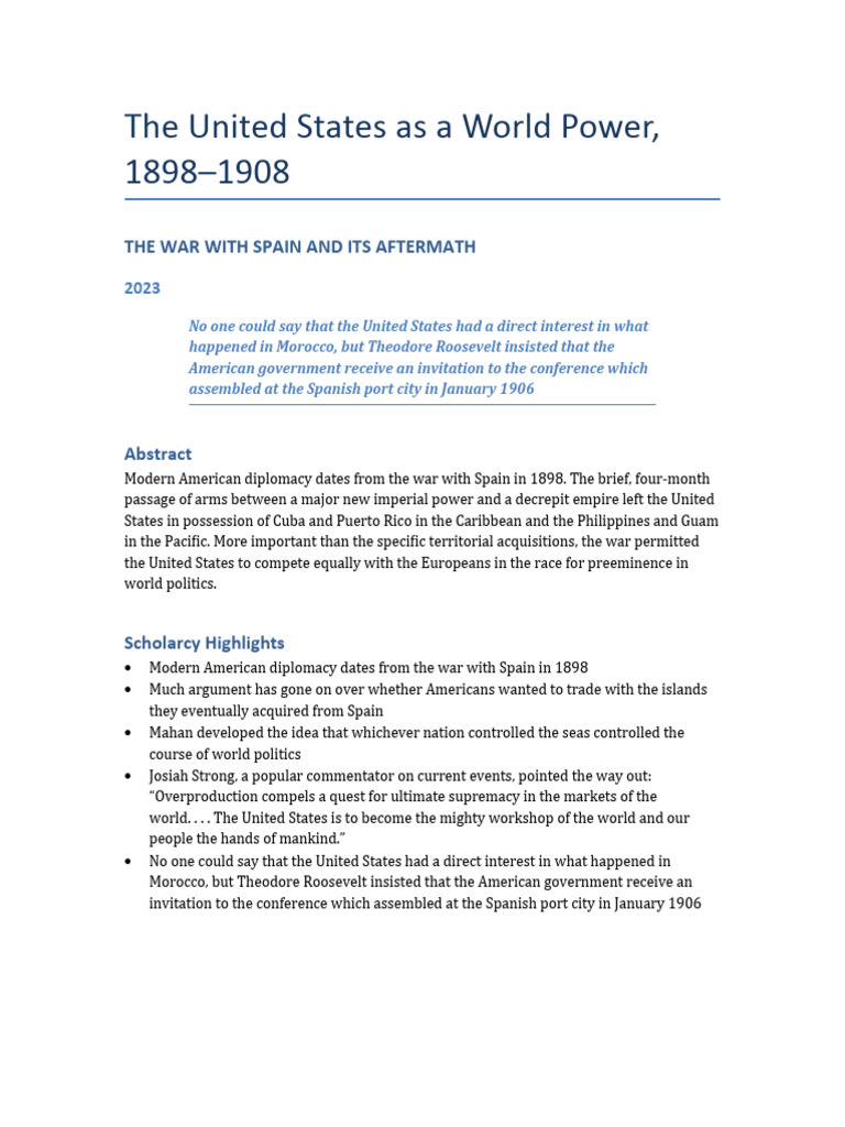 2 The United States As A World Power 1898 1908 | PDF