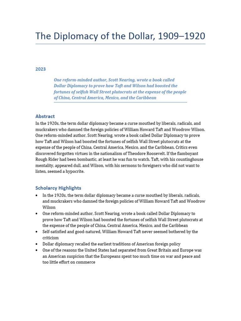 3 The Diplomacy of The Dollar 1909 1920 | PDF