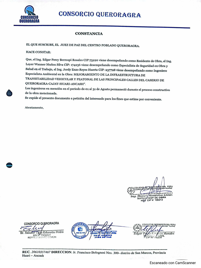 9. Acta de Constancia de Permanencia de Personal Tecnico | PDF