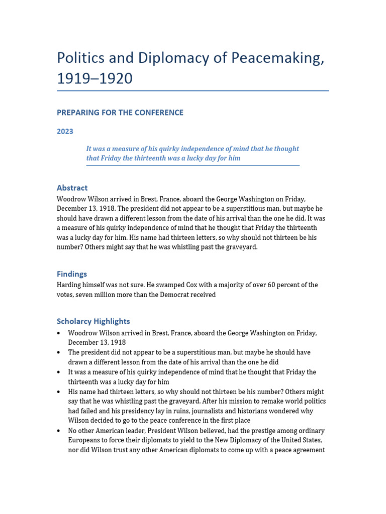 6 Politics and Diplomacy of Peacemaking 1919 1920 | PDF