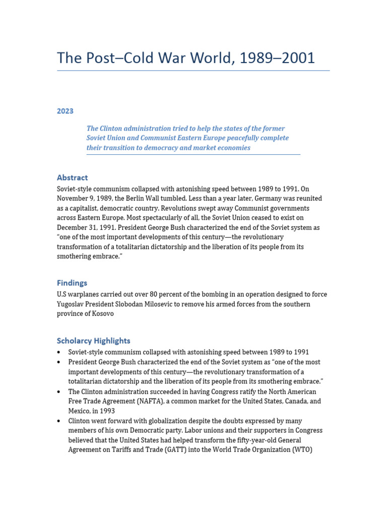 15 The Post Cold War World 1989 2001 | PDF