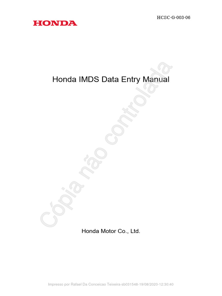 Honda IMDS Data Entry Manual Revisão 6 (Atualização) | PDF