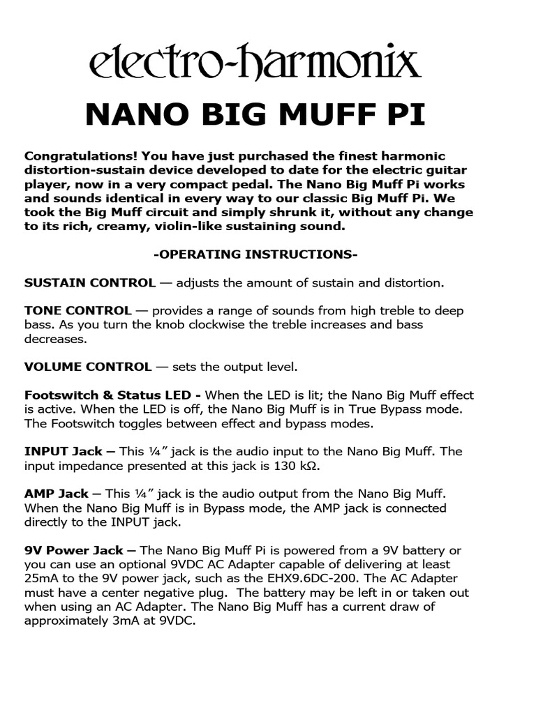 Nano Big Muff Pi Manual | PDF