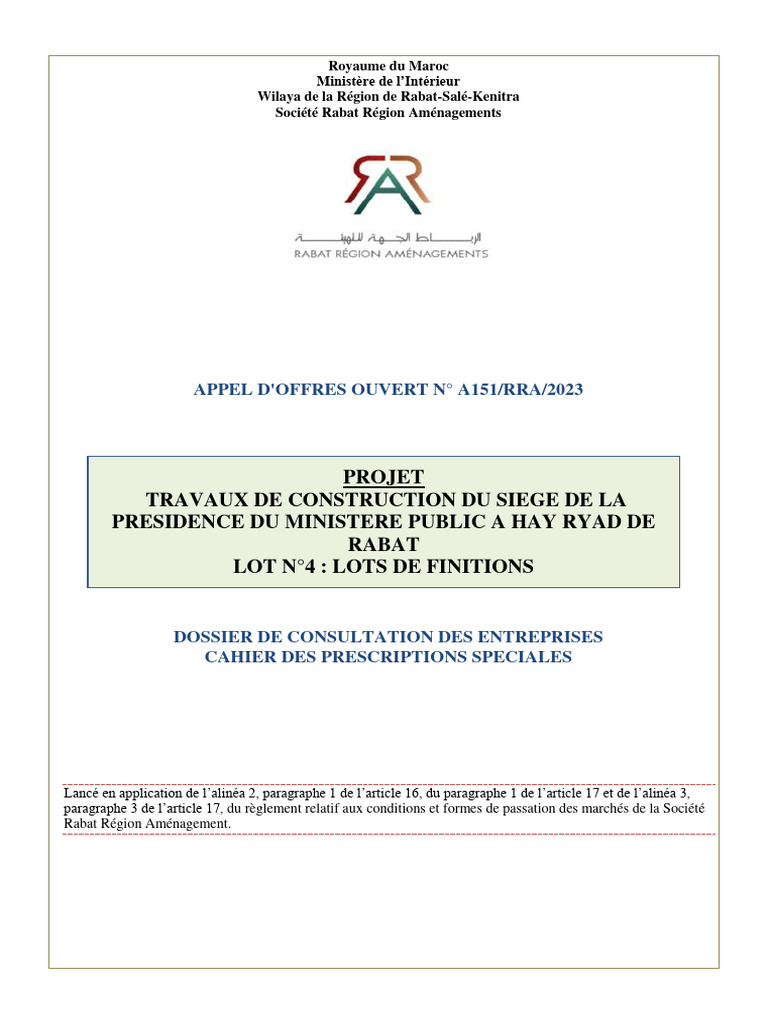 Projet Travaux de Construction Du Siege de La Presidence Du Ministere ...