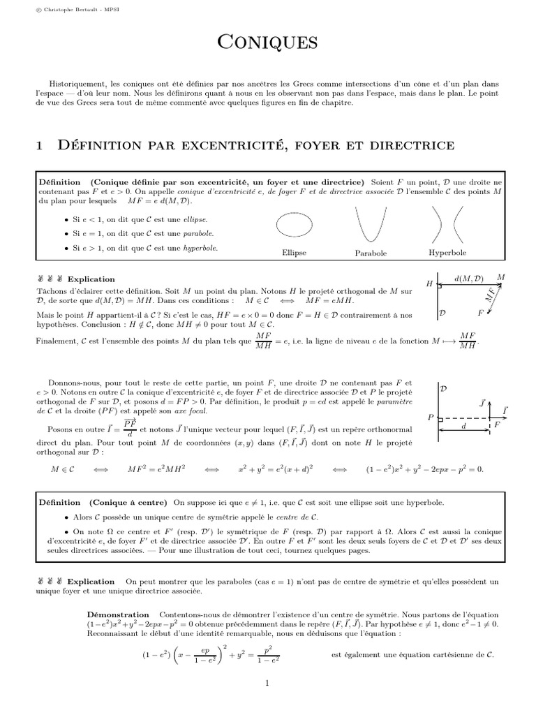 10 Cours Coniques | PDF | Méthodes et références pédagogiques