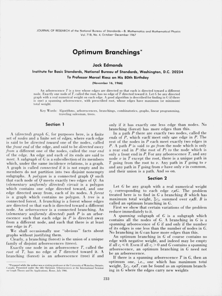 Optimum Branchings | PDF