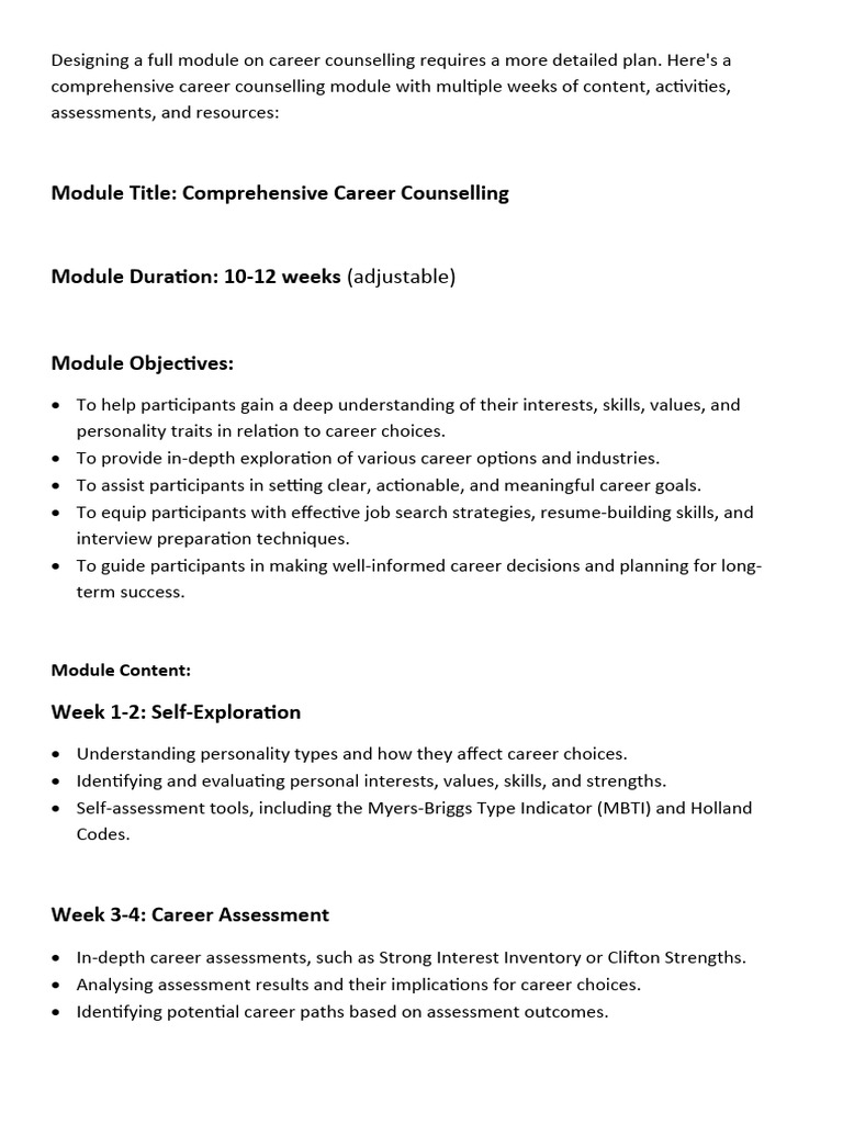 Designing A Full Module On Career Counselling | PDF | Career & Growth