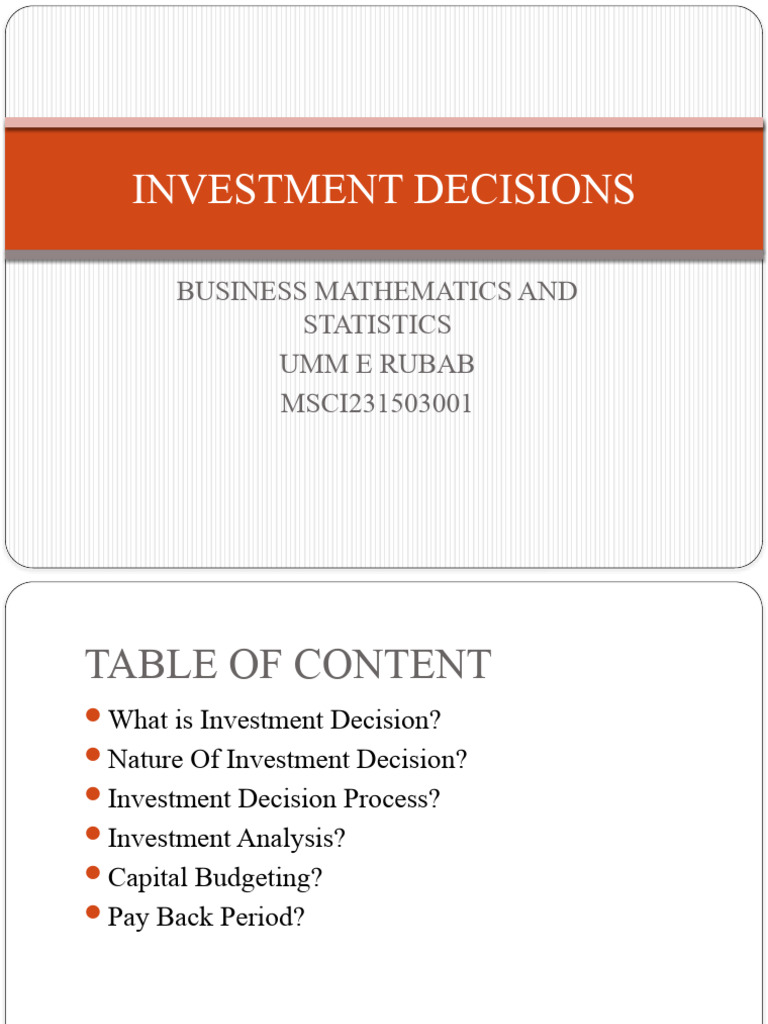 Investment Decisions | PDF | Investing | Valuation (Finance)