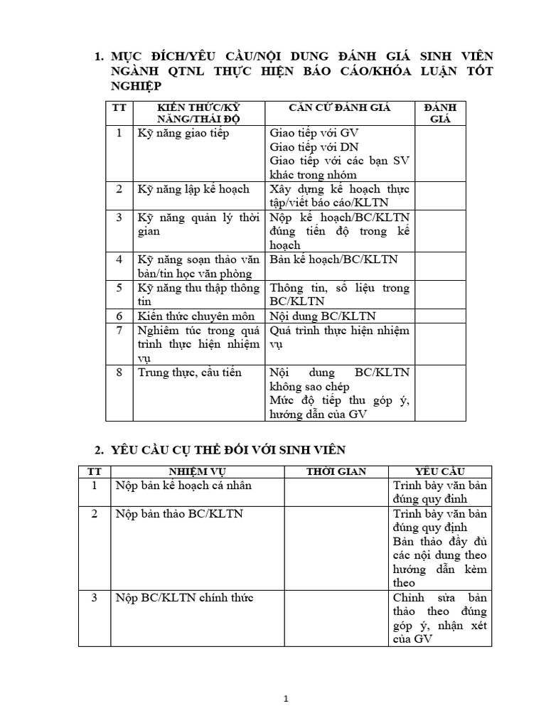 Hướng Dẫn, Yêu Cầu Bctn, Kltn | PDF