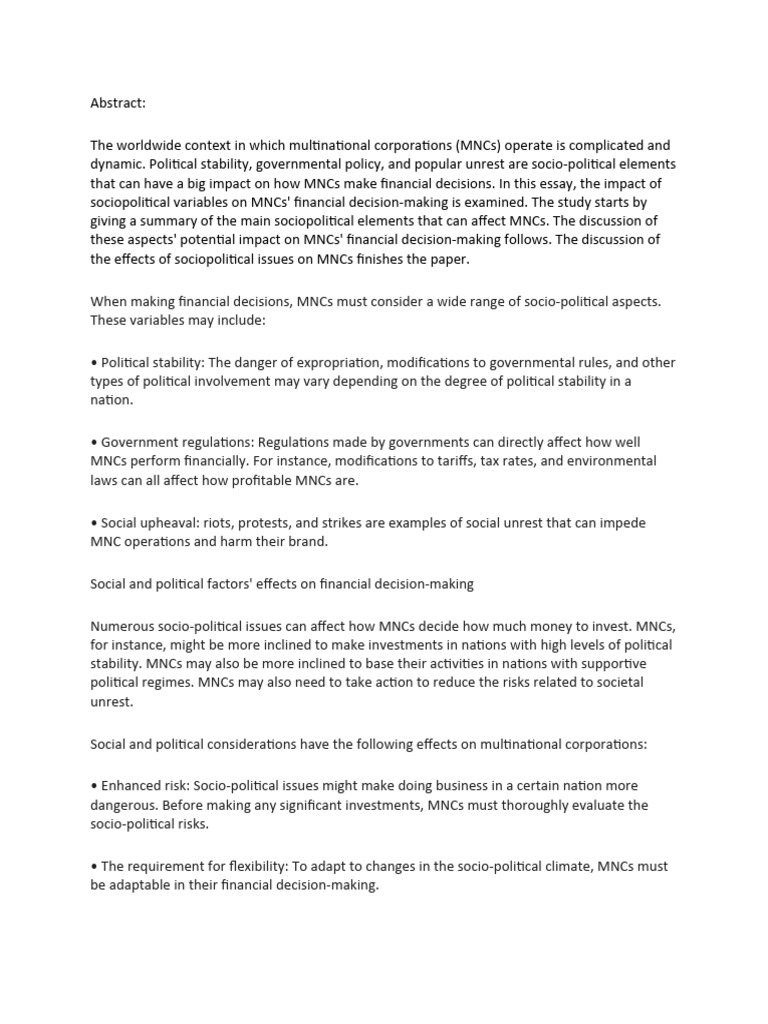 Socio Political Factors | PDF | Multinational Corporation | Risk