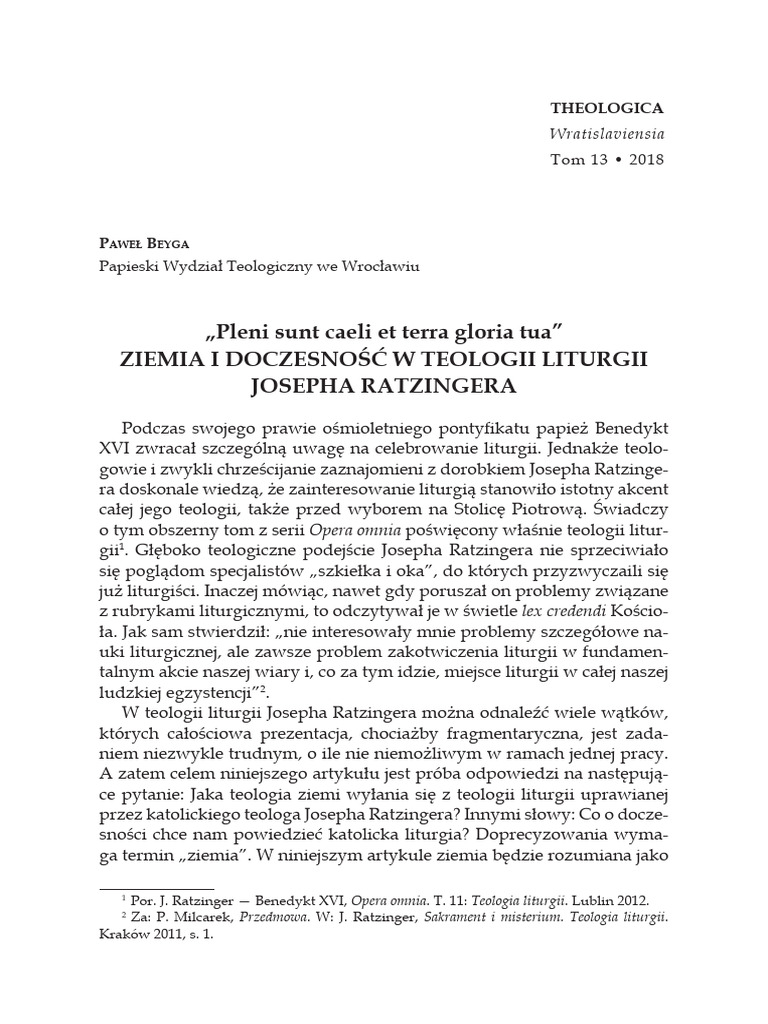 Pleni Sunt Caeli Et Terra Gloria Tua". ZIEMIA I DOCZESNOŚĆ W TEOLOGII ...