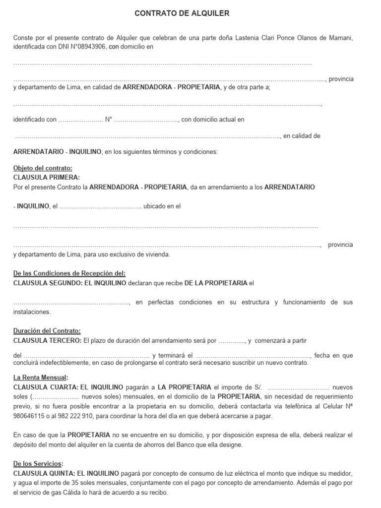 Contrato de Alquiler Modelo | PDF