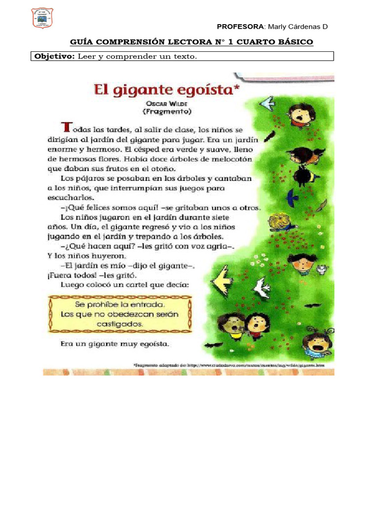Guía Comprensión Lectora Cuarto Básico | PDF | Comprensión lectora ...