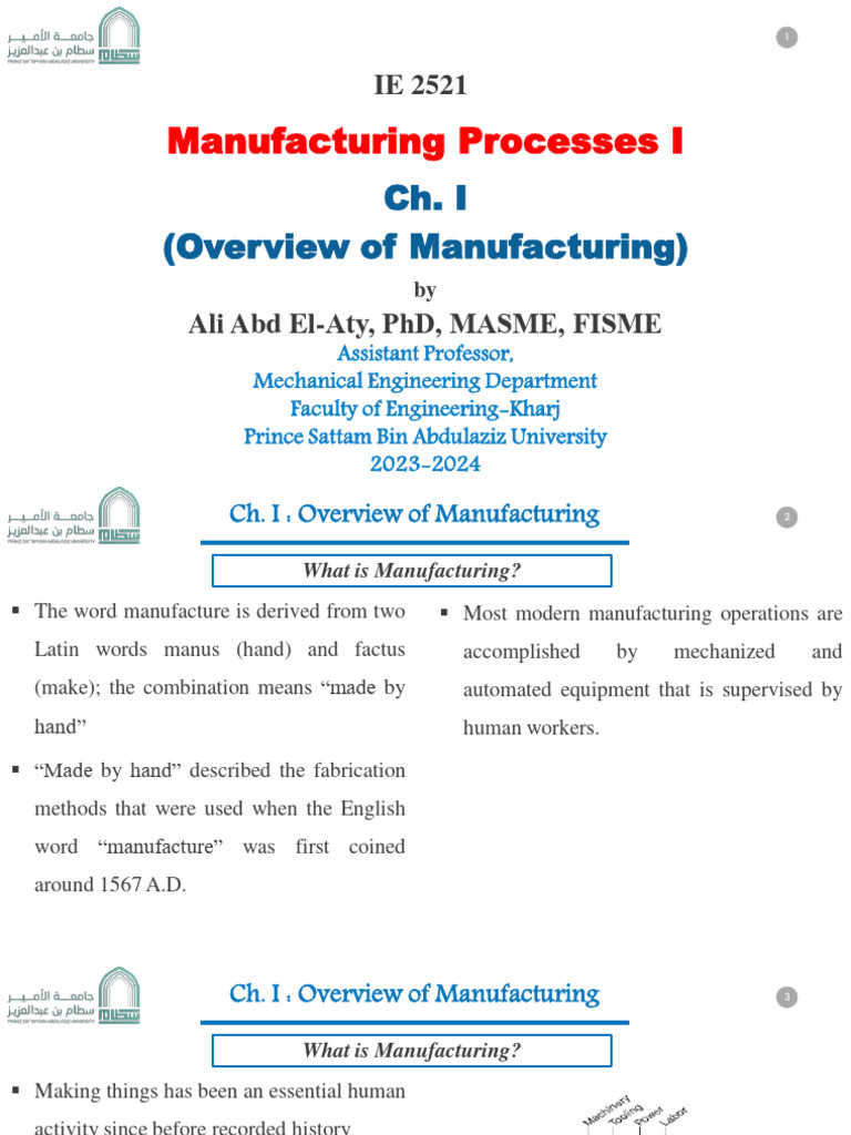 Ch. 1 Overview of Manufacturing Processes and Systems | PDF ...