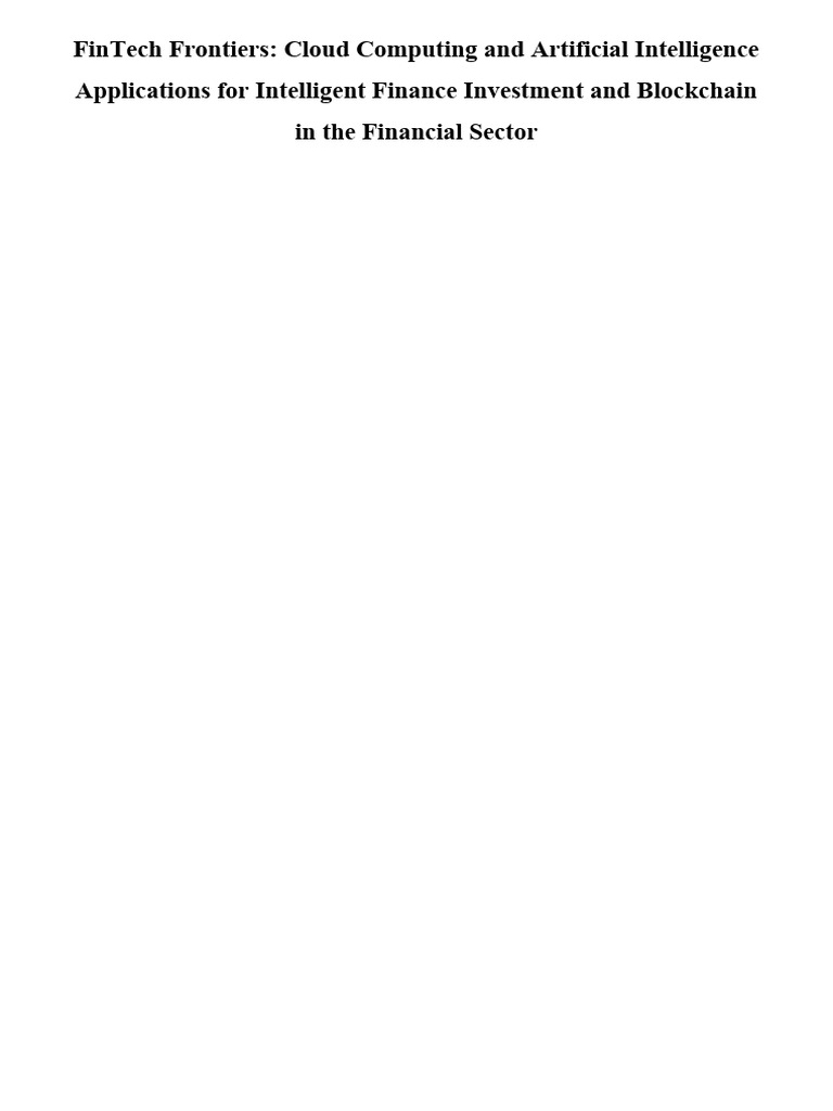 FinTech Frontiers Cloud Computing and Artificial Intelligence ...