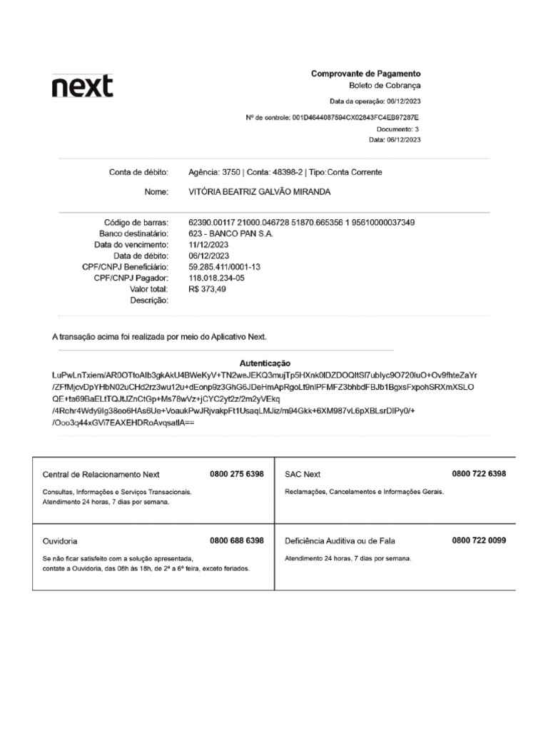 Comprovante de Pagamento Next | PDF