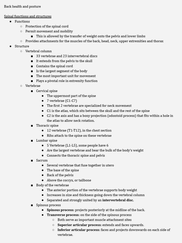 Human Body, Lecture 4 (Back Health and Posture) | PDF | Vertebra | Vertebral Column