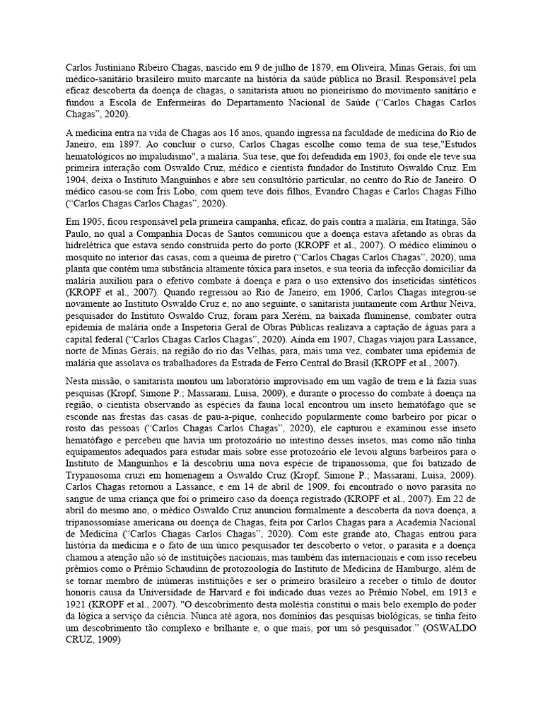 Carlos Chagas: Pioneiro da Saúde Pública | PDF