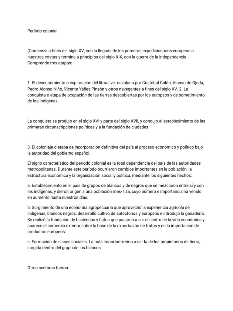 Períodos Historia Venezolana | PDF | Viajes y turismo