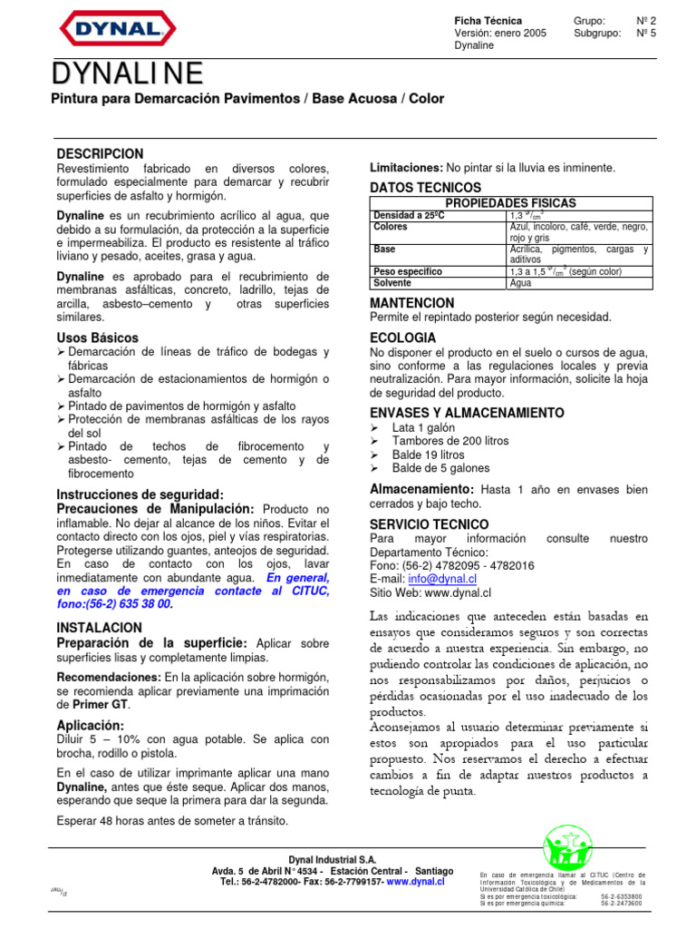 Dynaline: Revestimiento Acrílico para Pavimentos | PDF | Hormigón | Agua