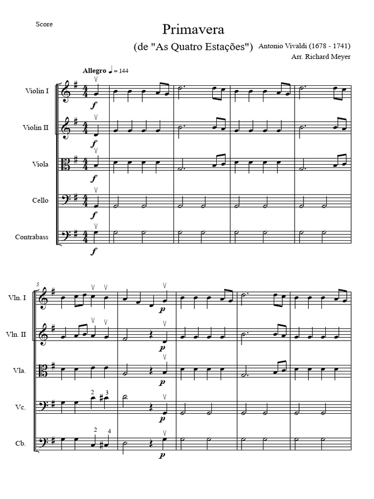 Primavera Score | PDF | Bowed Instruments | Compositions For Symphony ...