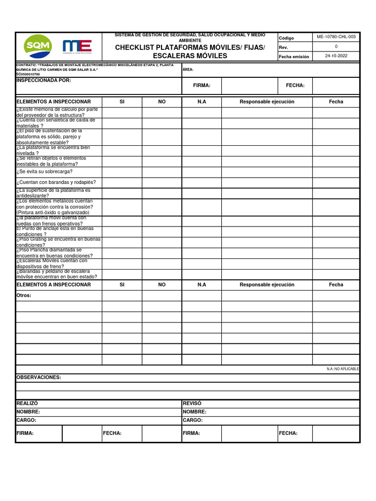 11.- Checklist plataformas fijas y moviles escaleras móviles | PDF