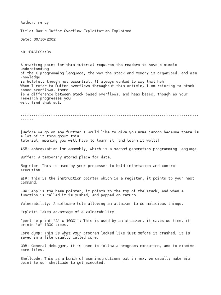 Basic Buffer Overflows Explained Pdf Computer Programming Software Engineering