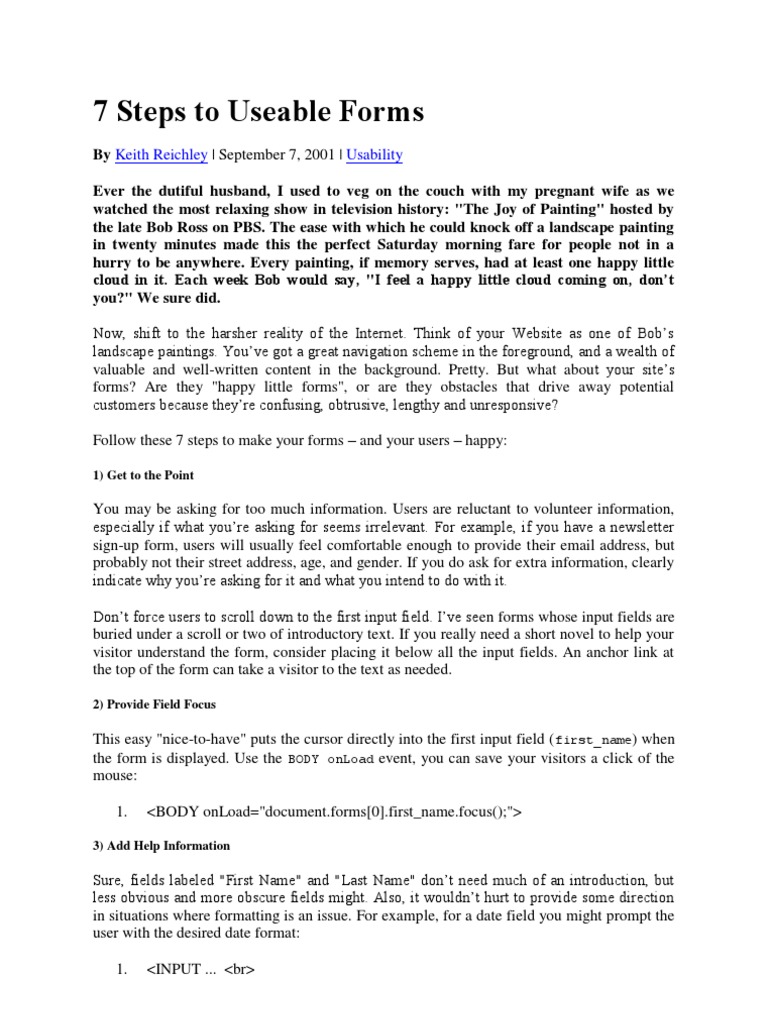 7 Steps to Usable Forms | PDF | Email | Web Browser