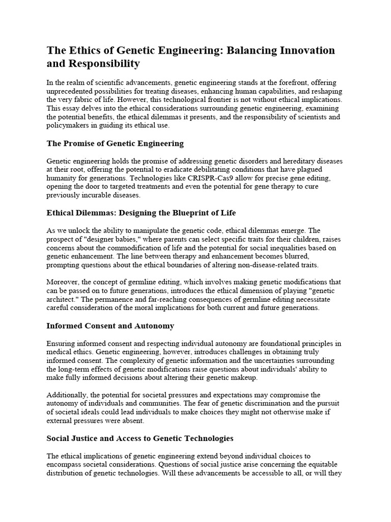 The Ethics of Genetic Engineering Balancing Innovation and ...