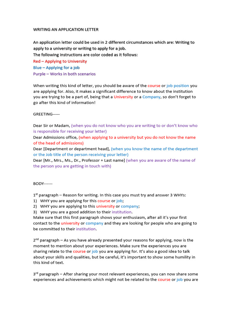Writing An Application Letter | PDF