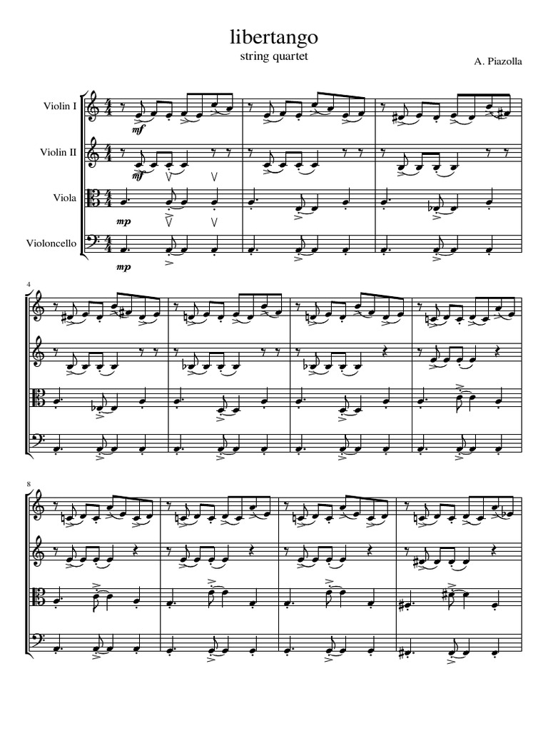 Libertango String Quartet-Score and Parts | PDF | Musical Compositions | Classical Music