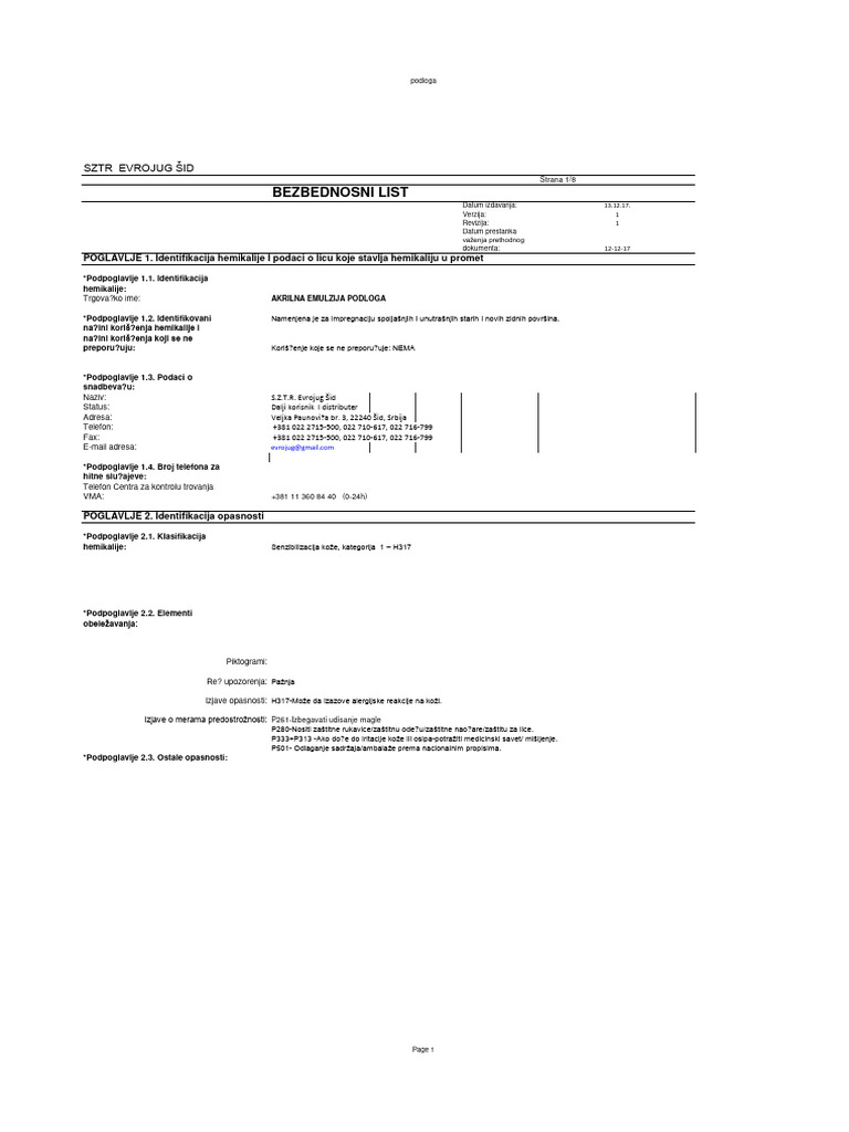 SDS Akrilna Emulzija Podloga | PDF