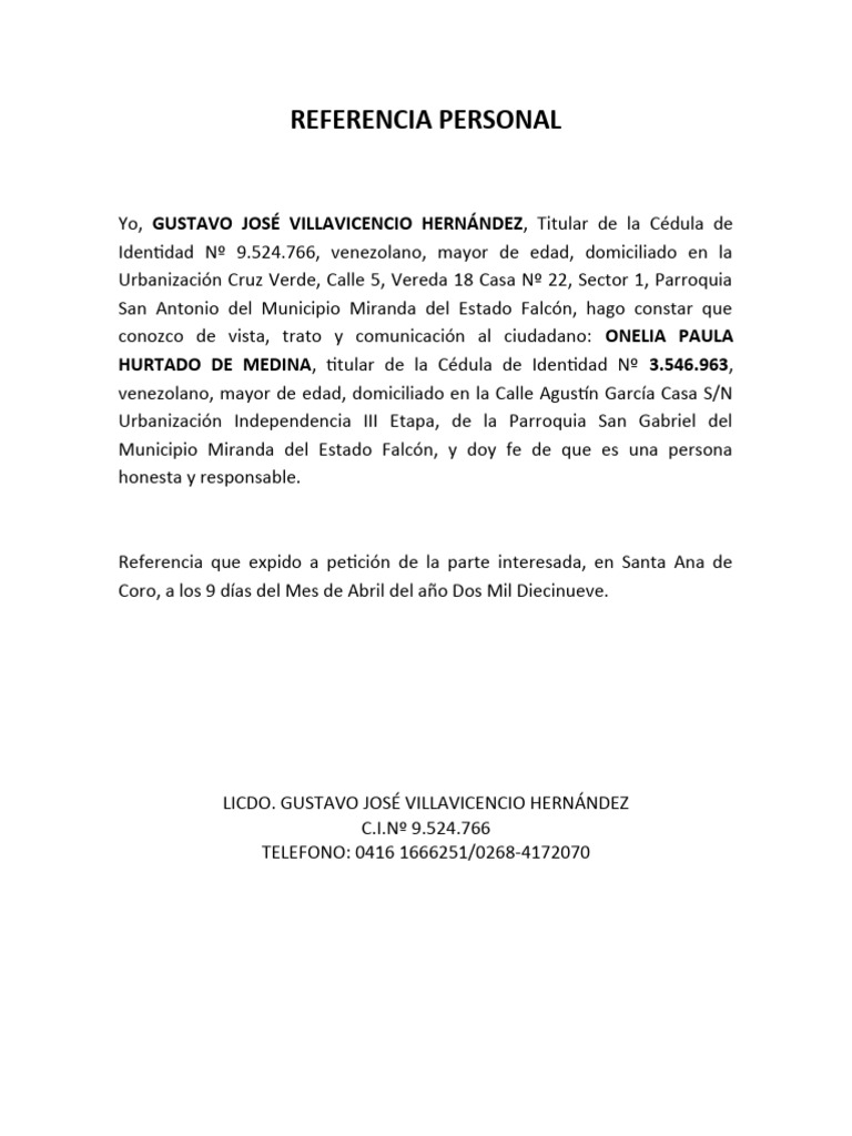 Referencia Personal Rolando Rodriguez | PDF | Derecho