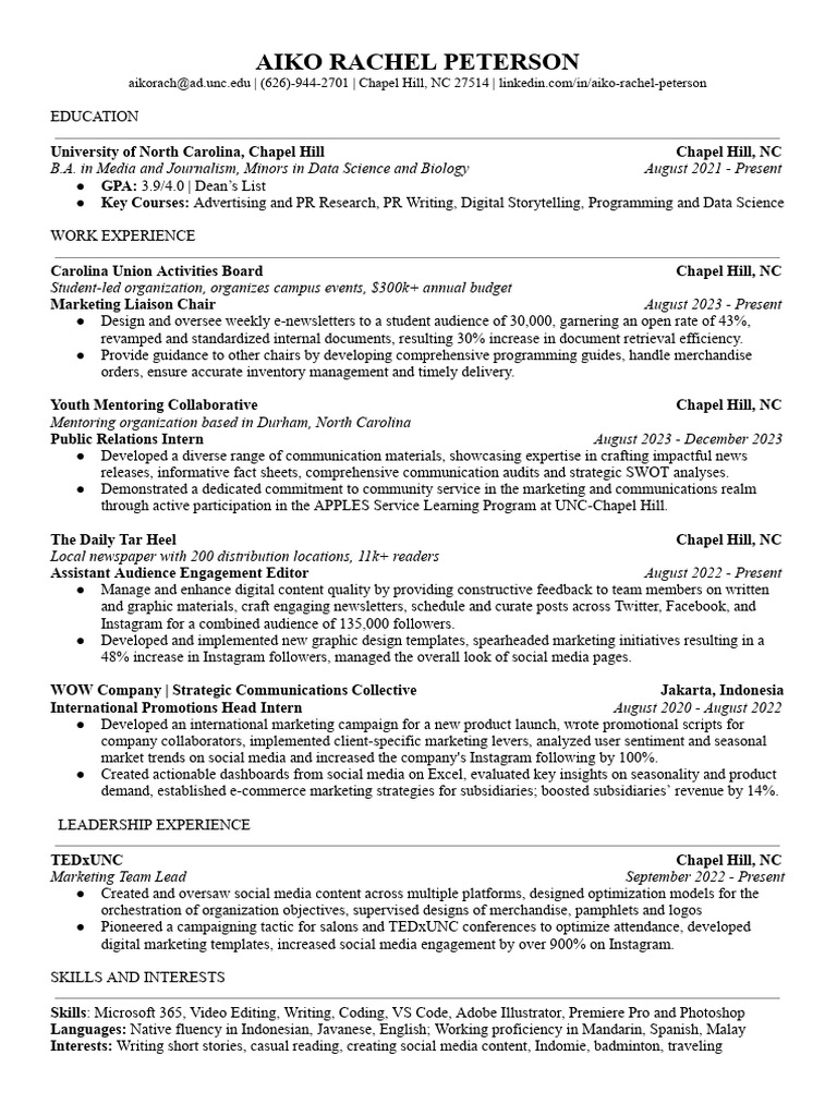 Mejo 332 Resume | PDF | University Of North Carolina At Chapel Hill ...
