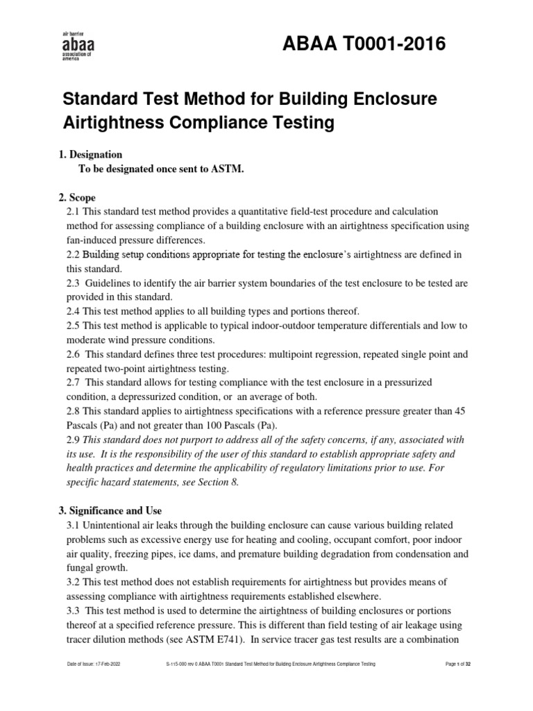 S 115 000 Rev 0 ABAA T0001 Standard Test Method For Building Enclosure ...