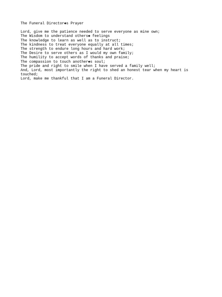 The Funeral Director's Prayer | PDF The Funeral Director's Prayer | PDF