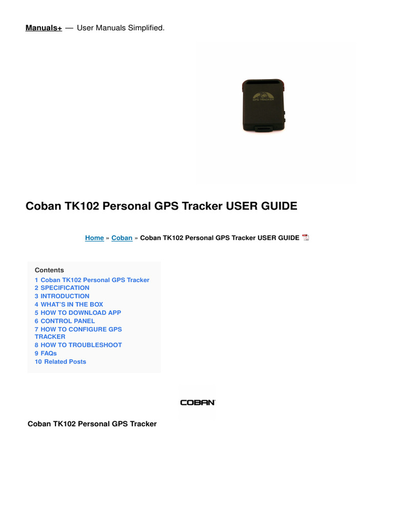 Coban Tk102 Personal Gps Tracker | PDF | Mobile App | Global Positioning System