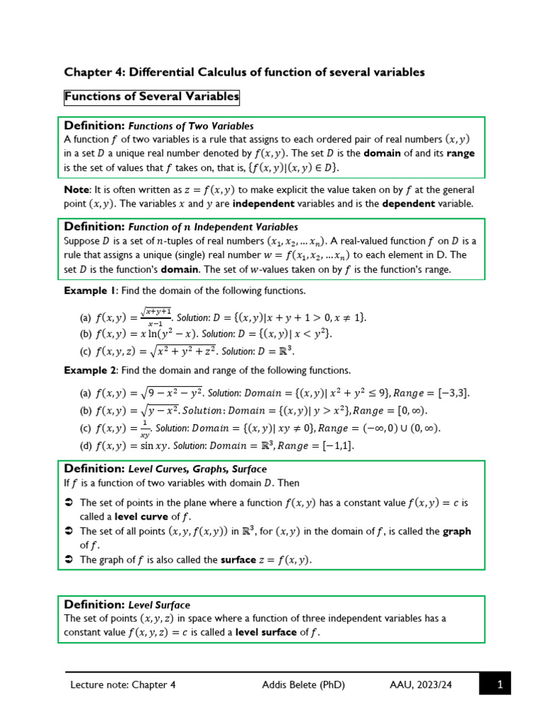 Lecture Note Calculus Of Function Of Several Variables 2024 Pdf Function Mathematics