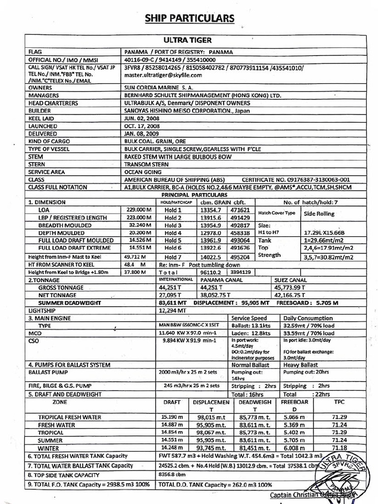 Ship's Particulars | PDF