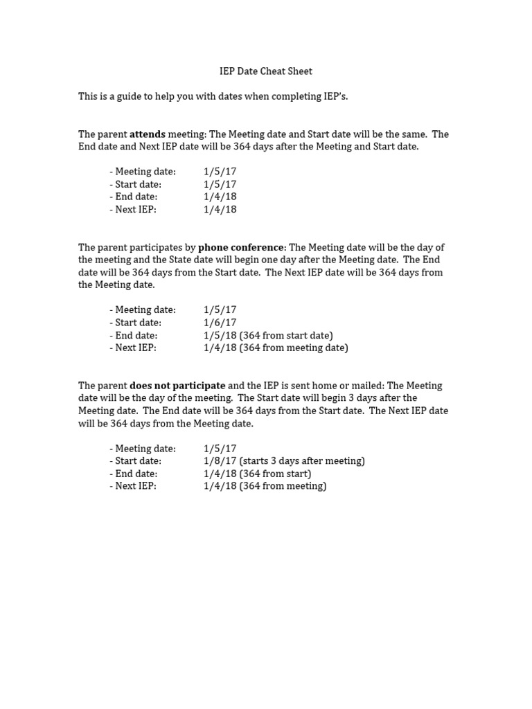 IEP Date Cheat Sheet | PDF