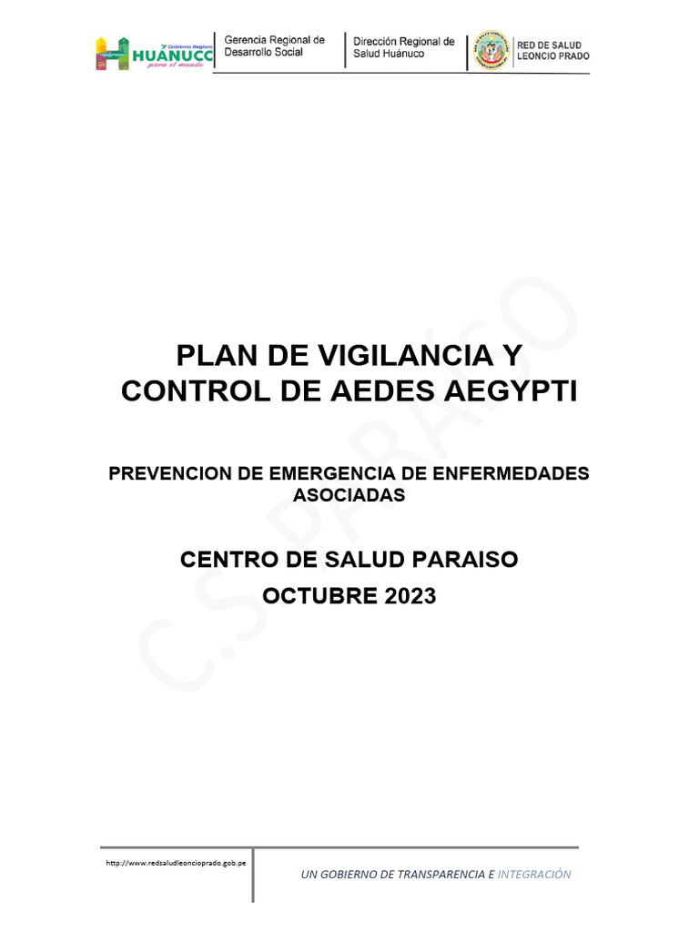 PLAN DE VIGILANCIA Y CONTROL DE AEDES AEGYPTI PARAISO 2023 actualizado ...