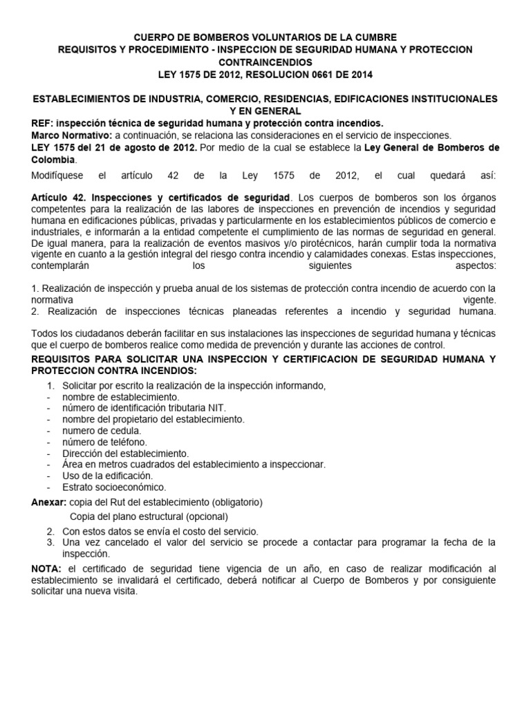 Procedimiento para Solicitar La Inspeccion de Seguridad | PDF | Bombero | Valores