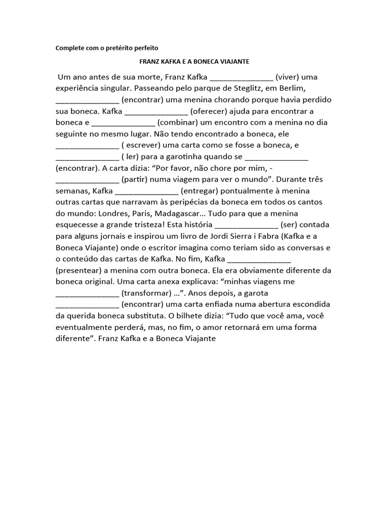 FRANZ KAFKA E A BONECA VIAJANTE | PDF